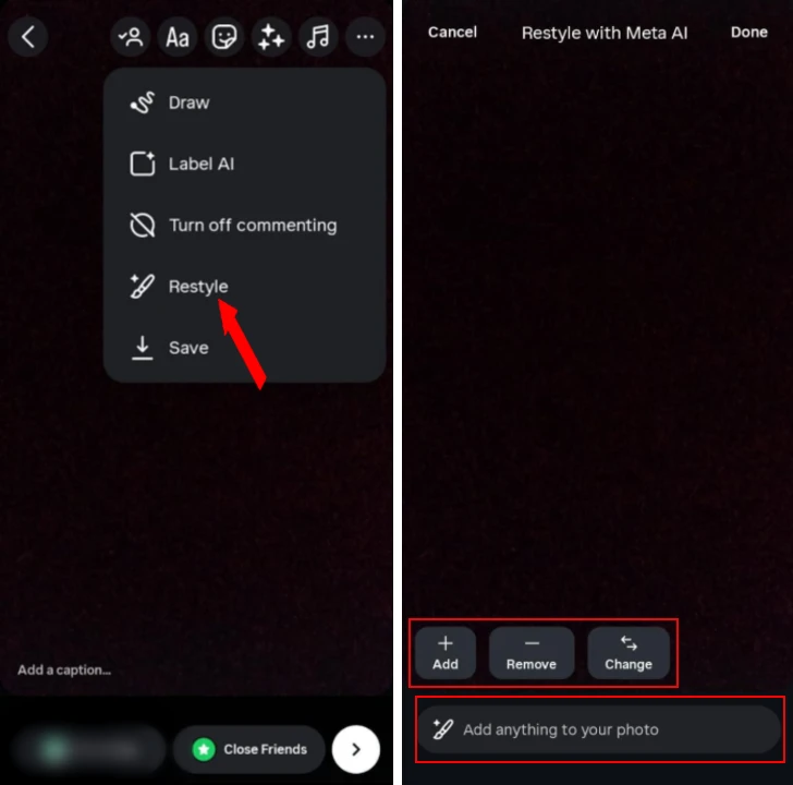How to use Restyle AI option on Instagram story